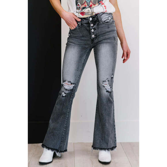 Risen | Jeans | Risen Los Angeles Distressed Black Wide Leg Jeans Size ...